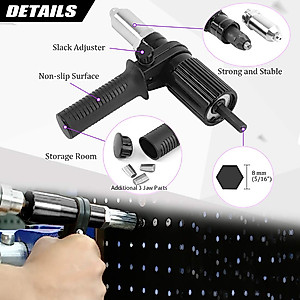 Swpeet 211Pcs Black Alloy Steel Electric Rivet Gun Adapter Kit, Including 2.4/3.2/4.0/4.8mm Diameter Rivet Head and Handle Wrench with 500Pcs Aluminum Blind Rivet Kit