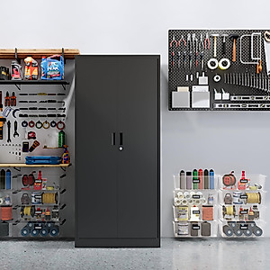 CJF Locking Storage Cabinet with 5 Adjustable Shelves, Metal Storage Cabinet, Garage Storage Cabinet for Home Office, Utility Room, School, Warehouse