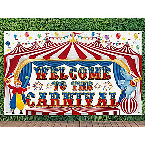 Large Circus Carnival Backdrop Welcome to the Carnival Banner Backdrop Photo Background for Carnival Circus Theme Party Decorations Kids Birthday Party Supplies Photo Booth Props, 71 x 43 Inch