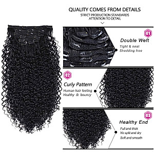 BHF 26 inch Kinky Curly Clip In Hair Extensions, Double Weft Full Head Japanese Heat Resistance Fiber 140g Synthetic Curly Hair Extensions For Women 7pieces (#1B)