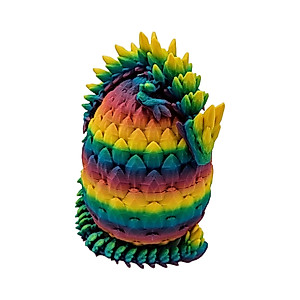 Surprise Dragon Egg Articulating Gemstone Dragon Fidget Figurine - 3D Printed Dragons Flexible ADHD, Autism, Relief Anxiety - Articulated Joints (Rainbow)