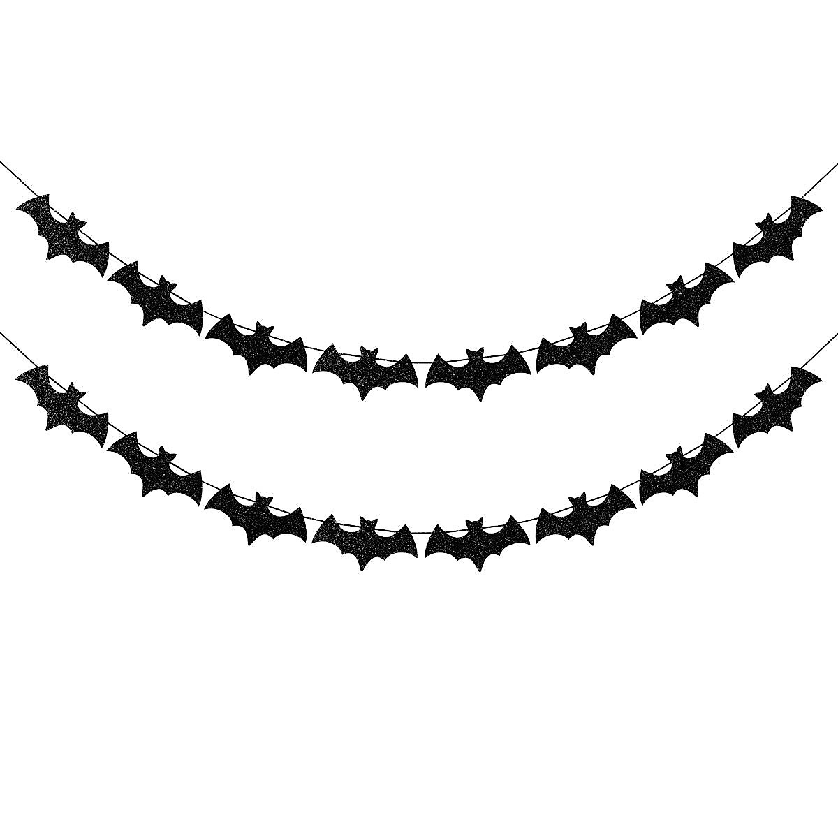 Black Glitter Bat Garland Halloween Bats Garland Banner, Bat Halloween Banner Bat Halloween Decorations for Halloween Home Mantle Haunted Mansion Decorations