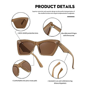 MASDUN Retro Square Cateye Sunglasses for Women Men Trendy Designer shades party dress up sunglasses (Black - Brown)