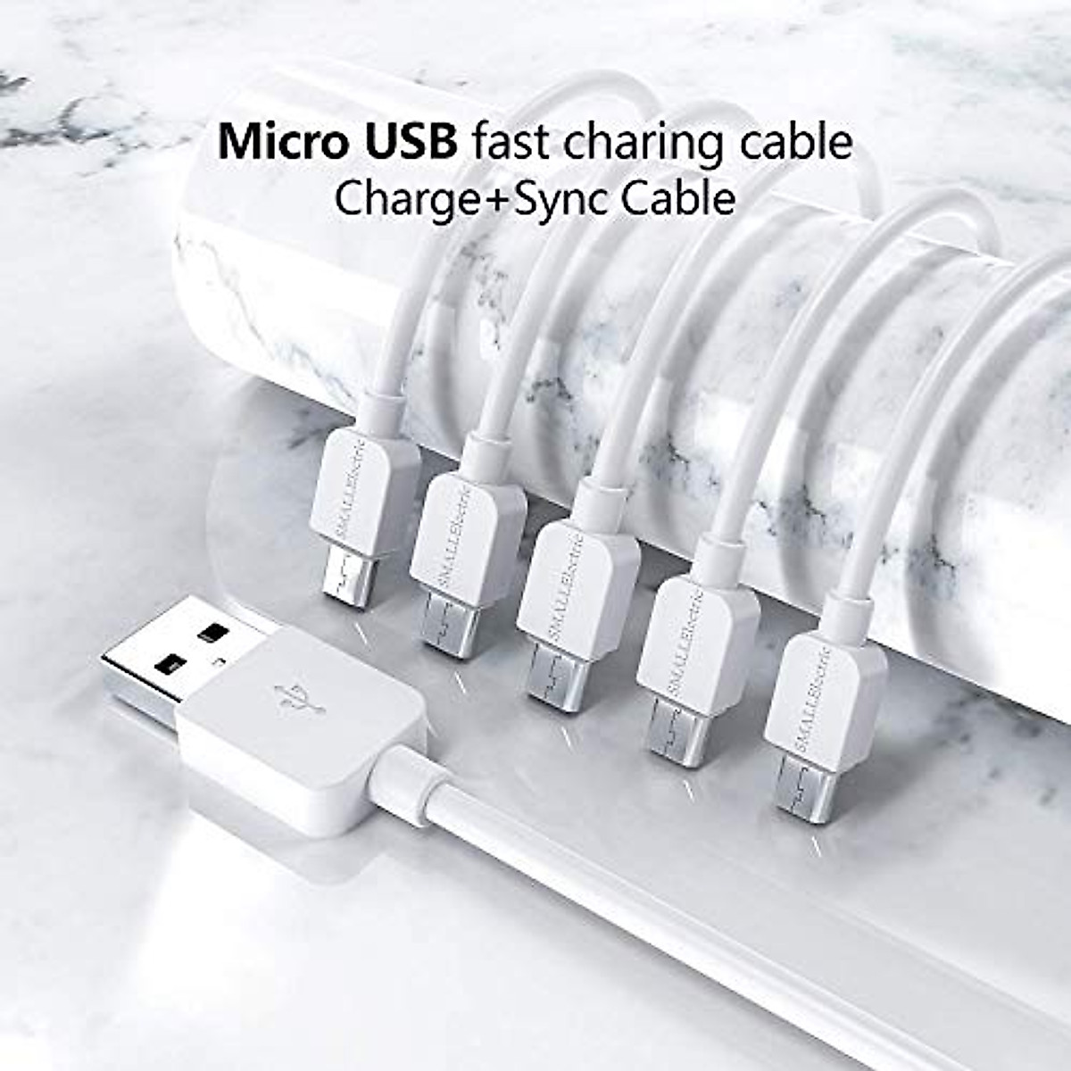 SMALLElectric Micro USB Cable (5-Pack, 6FT) Android Charger, Micro USB Charger Cable Long Android Phone Charger Cord for Samsung Galaxy S7 S6 Edge J7 S5,Note 5 4,LG 4 K40 K20,MP3,Kindle,Tablet,White