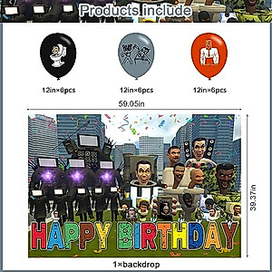 Skibidi Toilet Birthday Party Decoration,Skibidi Toilet Party Photo Background 5 x 3 FT and 18 Pcs Balloon,Skibidi Toilet Party Backdrop Supplies