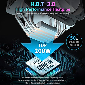 PCCOOLER Paladin 400 Premium ARGB CPU Air Cooler with PWM 130mm Fan, 200W TDP, 4 High Performance Heatpipes, Nickel-Plated Anti-oxidant Protective Layer for AMD Ryzen AM4 and Intel LGA 1700/1200/115X