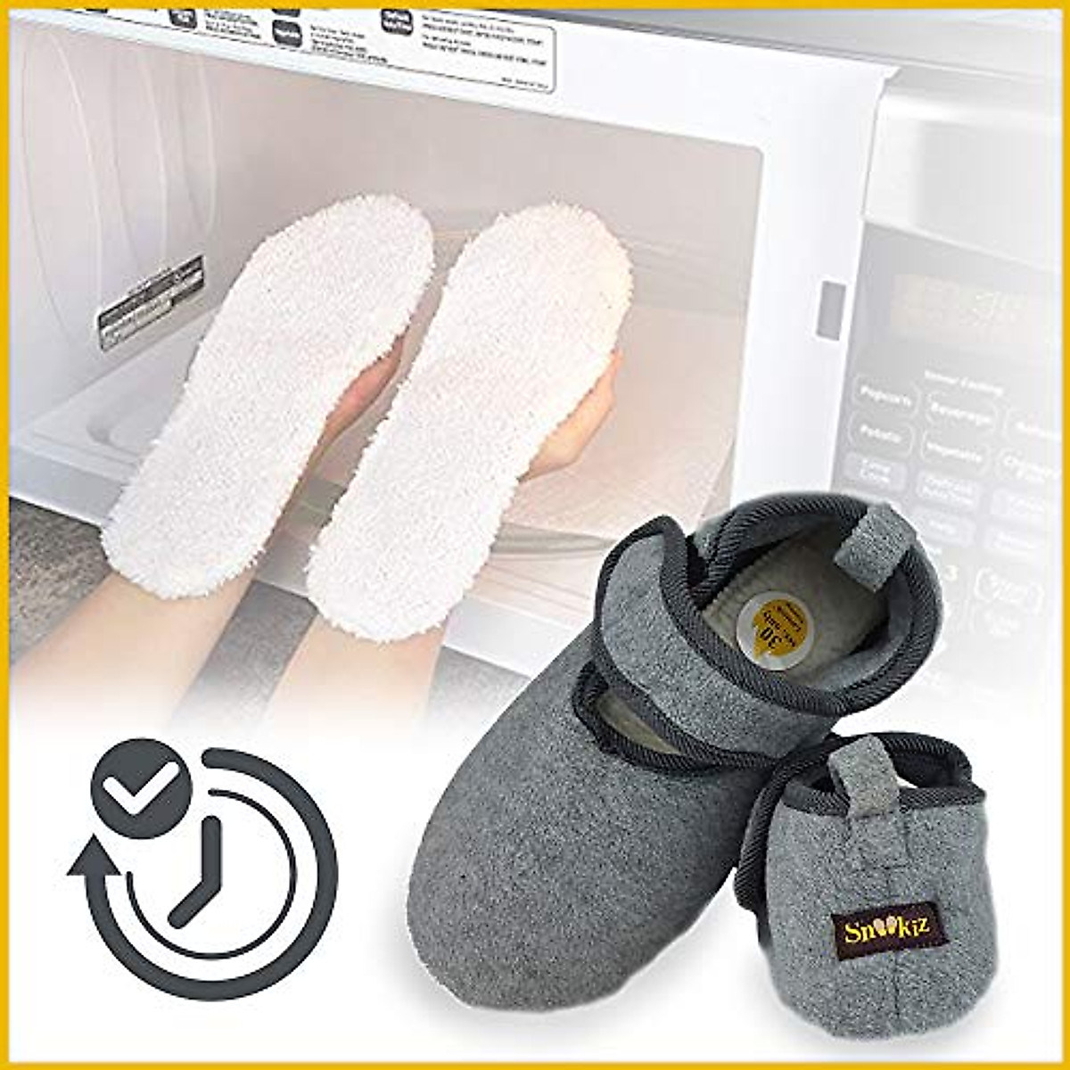 Snook-Ease Mary Jane Style Heated Slippers - Thick Warm Winter Feet Warmers with Microwavable Heatable Inserts – Heated Slippers Foot Heater for Cold feet – Heated Foot Warmers (Grey, Women 6-10)