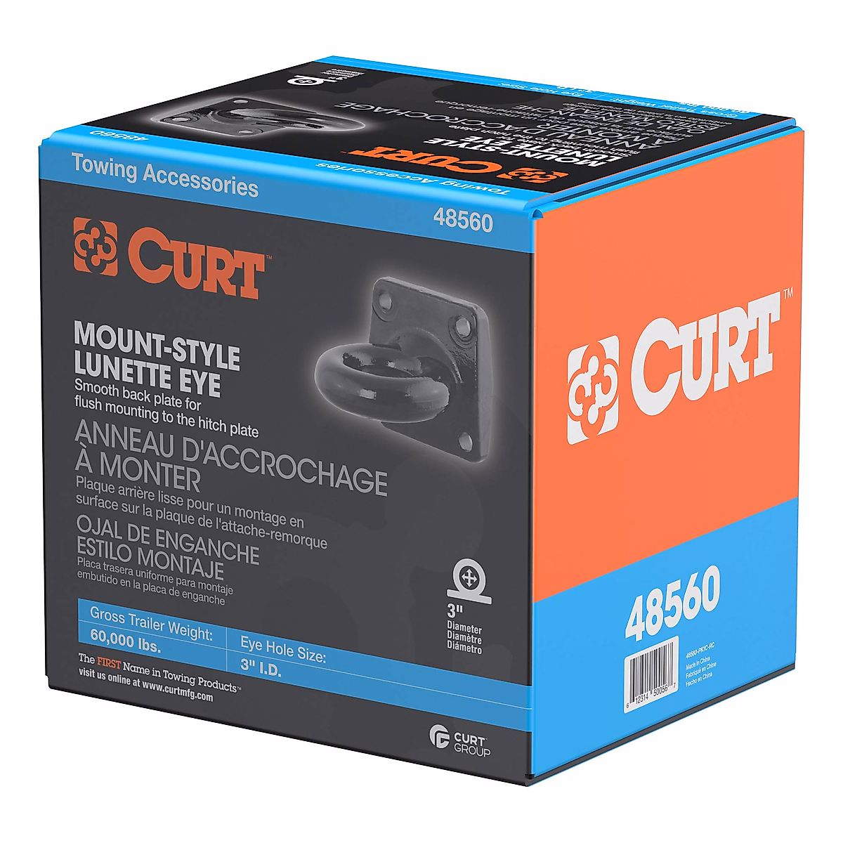 CURT 48560 Black Steel Pintle Hitch Lunette Ring 3-Inch ID, 60,000 lbs, 4-1/2-Inch Bolt Pattern