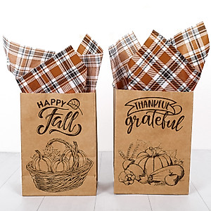 Whaline 100 Sheets Fall Tissue Paper Folded Flat Buffalo Plaid Wrapping Paper Thanksgiving Gift Wrapping Paper Rustic Art Paper for Home DIY Gift Bags Party Favor Autumn Decorations, 14 x 20inch