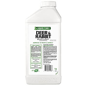 Liquid Fence Deer & Rabbit Repellent Concentrate,Keep Deer & Rabbits Out of Garden Patio &Backyard,Use on Gardens Shrubs &Trees, Harmless to Plants &Animals When Used & Stored as Directed, 40fl Ounce