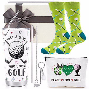 Keluna Golf Gifts for Women Golfers - 4Pcs Womens Golfing Accessories Gifts Set, 20oz Golf Tumbler Funny Golfer Socks Keychain Makeup Bag for Lady Girls Golfing Party Favors Birthday
