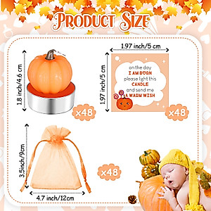MTLEE 48 Sets Baby Shower Favors Include 48 Succulent Pumpkin Shaped Candles Fall Mini Plants Tea Lights Candles with 48 Invitations Cards and 48 Organza Bags for Baby Gender Reveal Guests(Pumpkin)