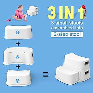 Glamore 2 Step Stool for Kids, Toddler Step Stool, Kids Step Stool for Potty Training, Bathroom Toilet Stool, Slip Resistant, Dual Height 4.5"- 9.4", Dual Width 5"- 6", White 2 Pack