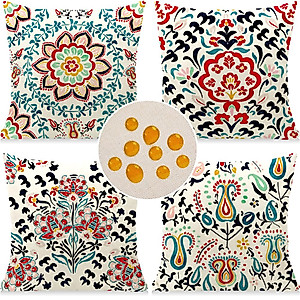Cirzone Outdoor Pillows, Outdoor Pillow Covers 18x18 Set of 4 Waterproof Decorative Throw Pillow Covers Boho Decorations for Patio, Garden, Balcony