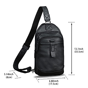 Genuine Leather Sling Bags Hiking Sling Backpacks Fanny Pack Vintage Handmade Crossbody Chest Daypack Anti-theft Shoulder Bag (Black)