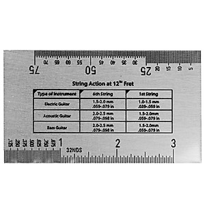 Alnicov Stainless Steel String Action Ruler Guitar Setup Gauge Luthier Measuring Tool with User Guide for Electric, Acoustic Bass Guitars