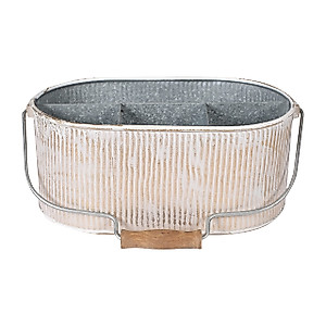 Galvanized Metal Caddy with 4 Compartments, Kitchen Utensil Holder, Metal Caddy, Picnic Caddy, Rustic Farmhouse Galvanized, Multipurpose Storage Bin, Metal Garden Planters- Hammered - Antique Grey