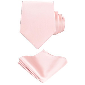 TIE G Solid Satin Color Formal Necktie and Pocket Square Sets in Gift Box (Blush)