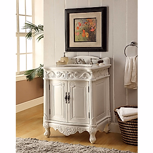 Benton Collection 27" Hayman Antique White Classic Style Old Fashioned Bathroom Vanity BC-2917W-AW-27