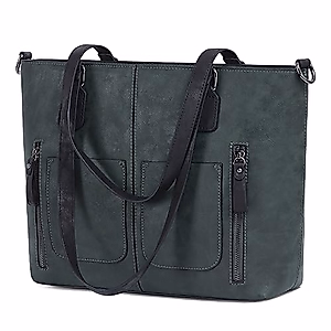 LOVEVOOK Large Purses for Women, Vintage Handbags for Women, PU Leather Work Tote Bags, Shoulder Bag with Multi-Pockets, Satchel Hobo Bag, Green