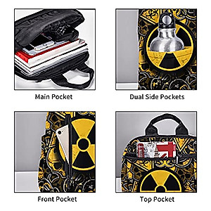 Radioactive Symbol Yellow Doodle Casual Backpack Bookbag Hiking Outgoing Daypack Laptop Pack For Women Men'S Boys Girls