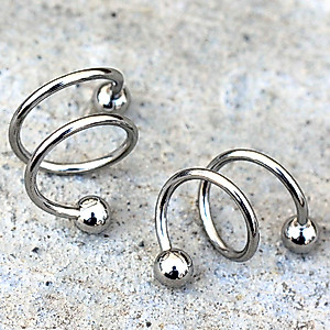 Cocobul Body Jewelry 316L Stainless Steel Double Coil Twist Cartilage Earring | 16 Gauge 8mm Diameter