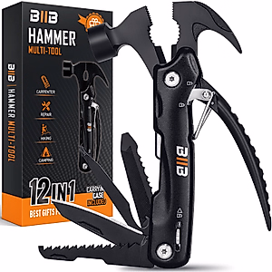BIIB Camping Accessories 12 in 1 Hammer Multitool, Cool Stuff Gifts for Men, Fathers Gifts Tools Gadgets for Men, Birthday Gifts for Men, Camping Gear Gifts for Dad, Husband, Boyfriend, Grandpa
