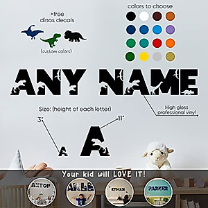Custom Dinosaur Wall Name Vinyl Decal, Nursery Kids Boys & Girls Room Decor, Children's Dino Bedroom Decor
