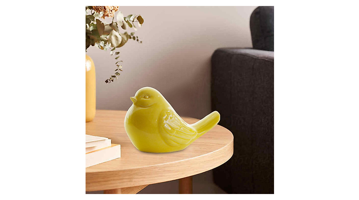 JoyMerit Yellow Ceramic Bird Figurine - Elegant Garden & Home Decor