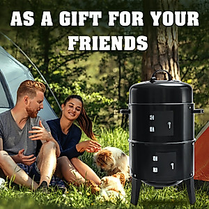 TENGCHANG 32" Charcoal Smoker BBQ Grill, 3IN1 Outdoor Vertical Smoke Portable Meat Cooker, Black