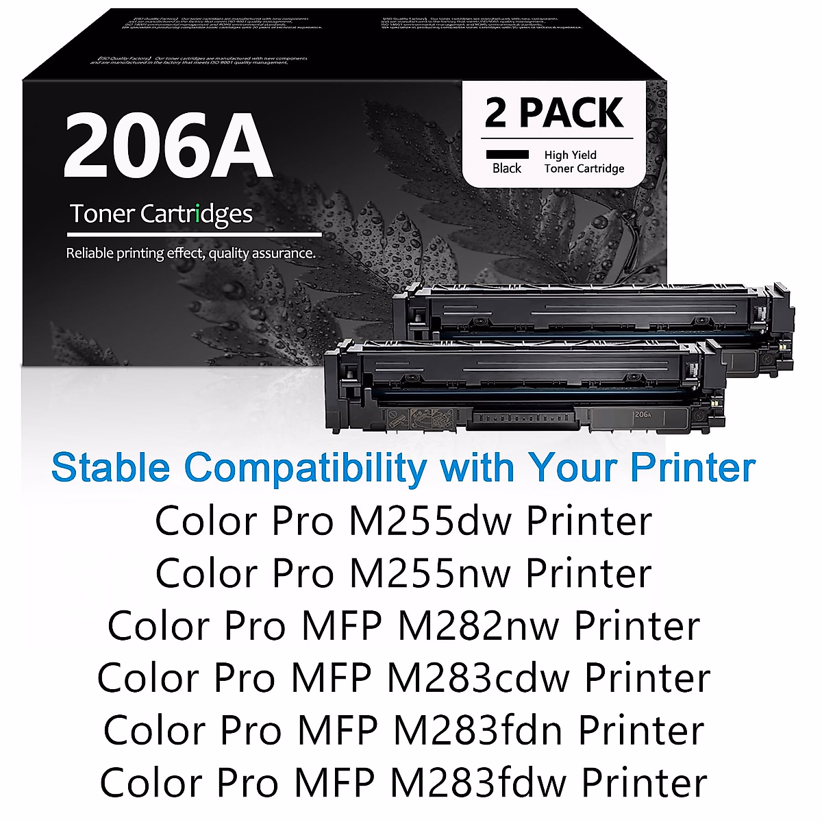 206A Black Toner Cartridges 2-Pack (with Chip) : Replacement for HP 206A W2110A 206X W2110X Works for Color Laserjet Pro MFP M283cdw M283fdw M283fdn M282nw Pro M255dw M255nw Printer Ink