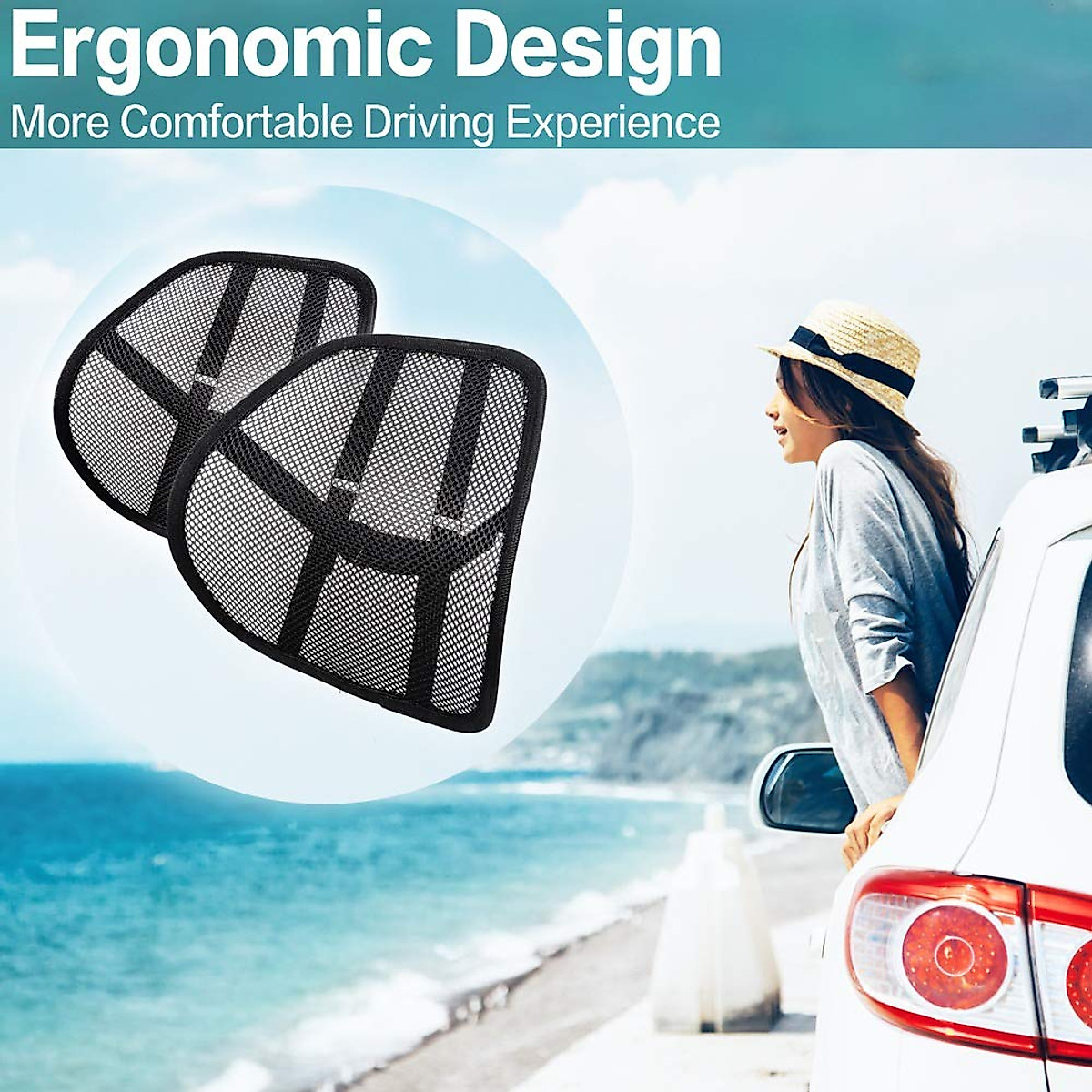 Bangled Lumbar Support, Car Lumbar Support with Double Breathable Mesh, Back Lumbar Support for Car and Office Chair (Black 2 Pack)