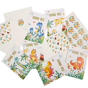 VNS Creations Dinosaur Thank You Cards – 30 Cute Dinosaur Cards with Envelopes & Stickers for Kids Birthday, Toddler Thank You Notes, and Baby Shower Thank You Cards