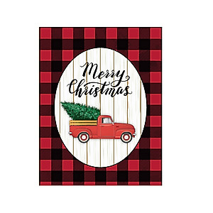 Iconikal Medium Size Christmas Gift Bags, Red Buffalo Plaid with Red Truck, 10-Count Set