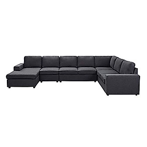 Lilola Home Tifton Modular Sectional Sofa with Reversible Chaise in Dark Gray Linen