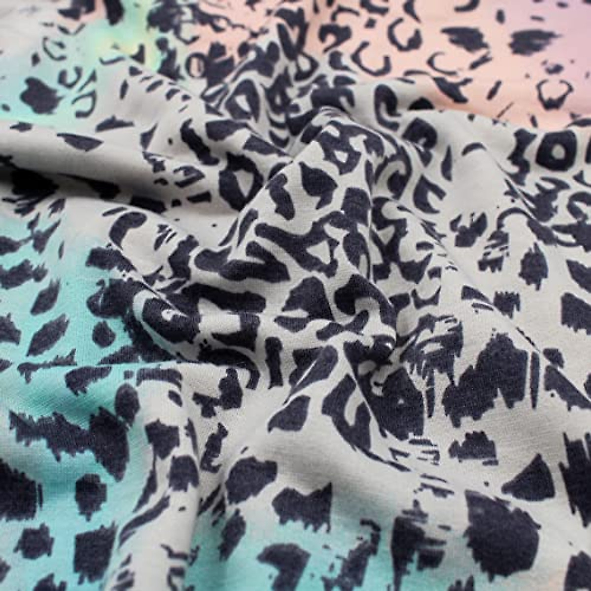 Texco Inc Animal Skin/Leopard Pattern Printed Poly Rayon Spandex French Terry DIY Stretch Fabric, Camel Baby Blue 2 Yards