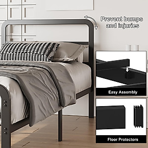 Lutown-Teen 12 Inch Twin Bed Frames with Headboard and Footboard, No Box Spring Needed, Heavy Duty Metal Mattress Foundation, Noise Free, Easy Assembly, Black