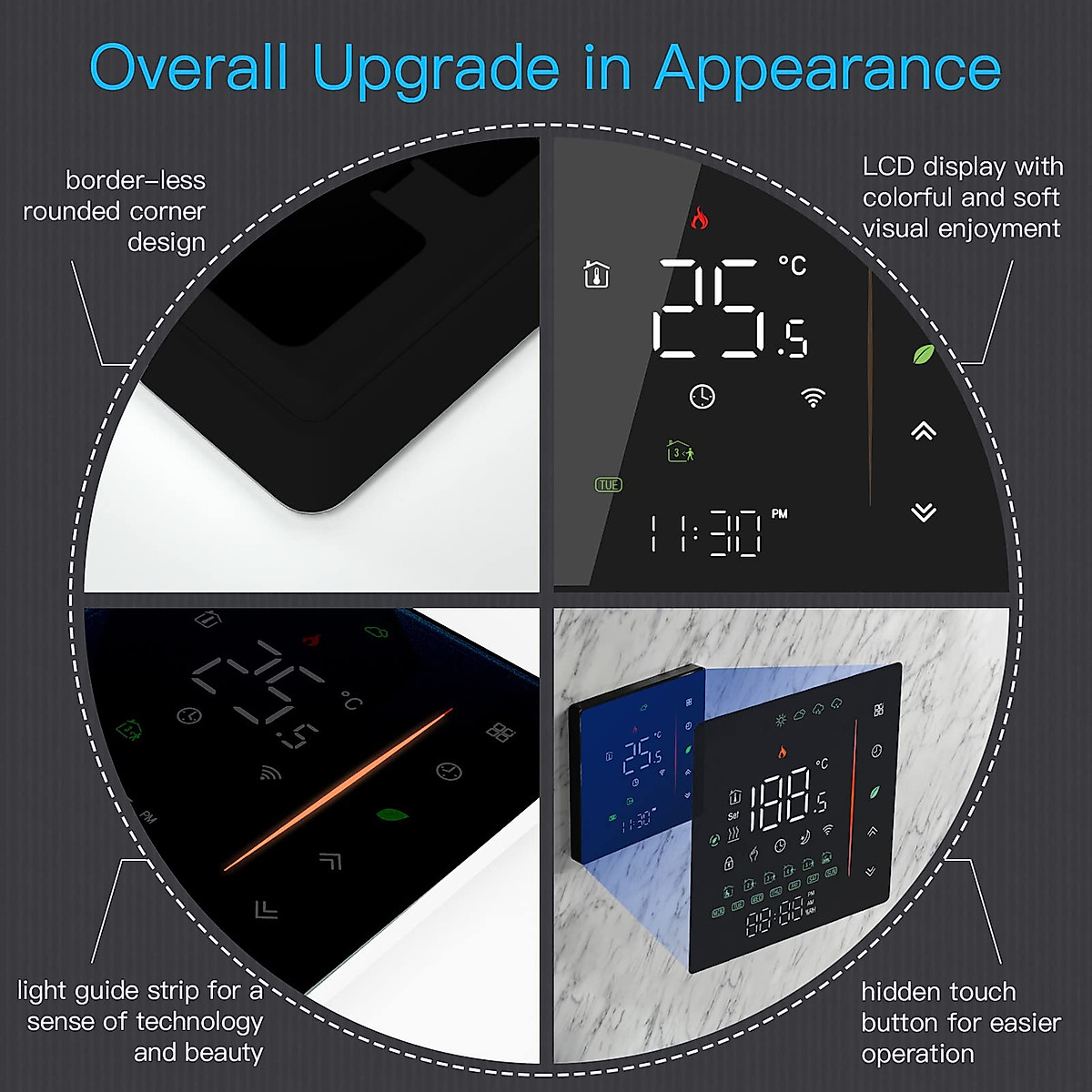 Professional Smart Thermostat,APP Control, WIFI,Programmable,Intelligent Temperature Control for Efficient Energy Usage,Remote Access,95 240VAC,Ideal for Electric Floor Heating