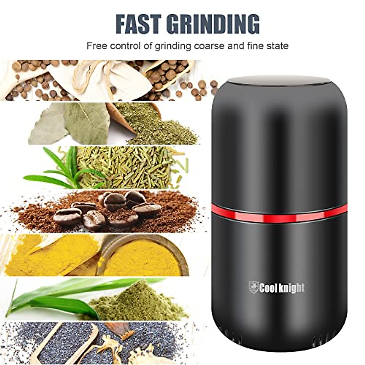 COOL KNIGHT Herb Grinder [large capacity/fast /Electric ]-Spice Herb Coffee Grinder with Pollen Catcher/- 7.5" (Black)