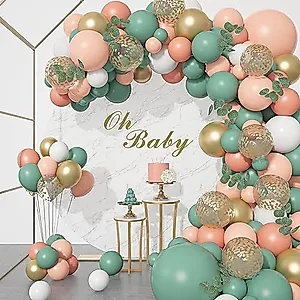 166Pcs Sage Olive Green Blush Peach Balloon Garland Arch Kit Orange White Green Gold Balloons Eucalyptus for Tropical Wedding Jungle Safari Greenery Baby Shower Birthday Party Decorations