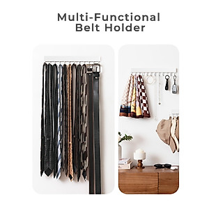 StorageWorks Belt Organizers for Wall, Wooden Belt Holder, Belt Storage with 12 Hooks, Tie Rack Wall Mounted, Belt and Tie Organizer for Closet, White, 2 Pack