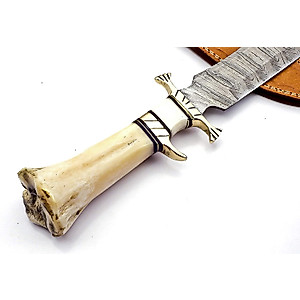 Skokie Knives Custom Hand Made Damascus Steel Hunting Knife Handle Camel Bone