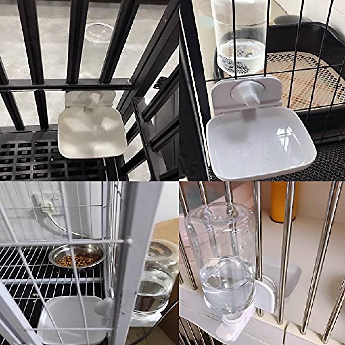 kathson Rabbit Water Bottle Bunny Food Bowl Hanging Fountain Automatic Dispenser Pet No Leak WaterFeeder Small Animals Drinking Feeder Stainless Steel Dish for Ferret Dog Cats 2PCS