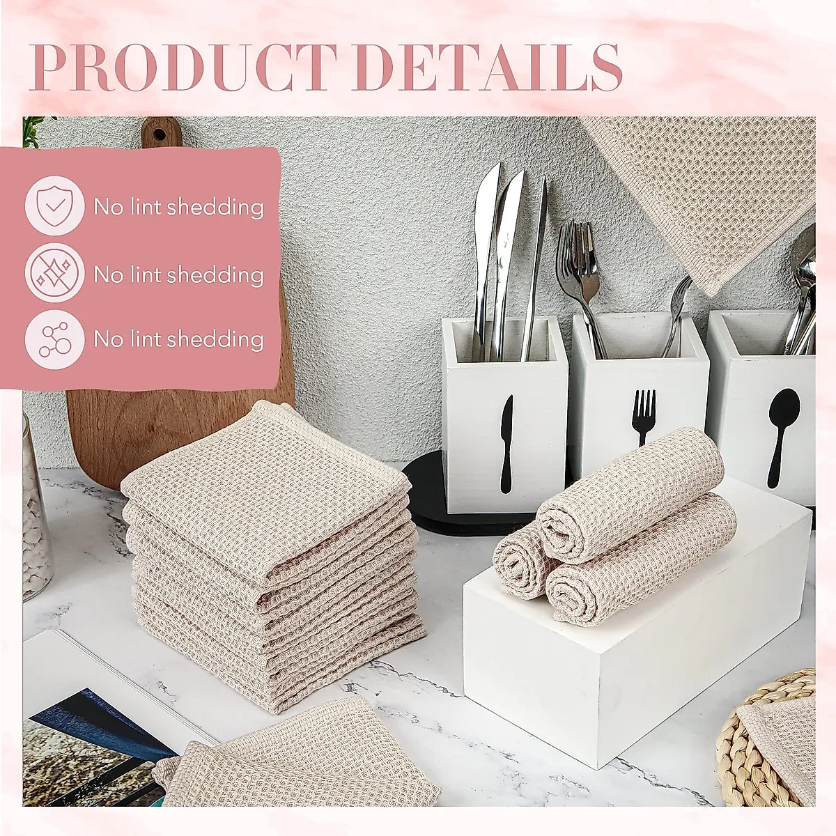 50 Pcs Cotton Waffle Kitchen Dish Towels 9.8 Inch Reusable Waffle Dish Rags Quick Drying Waffle Washcloths Soft Absorbent Waffle Dish Cloths for Cooking Kitchenware Hand Towel Napkin, Beige