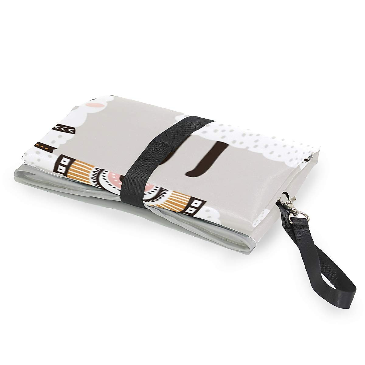 White Llama And Cactus Baby Changing Pad, Portable Diaper Changing Pad, Diaper Bag Mat, Foldable Travel Changing Station | Stroller Strap,Side Pocket For Wipes Diaper| For Infants & Newborn