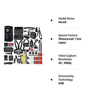 GoPro HERO9 Black - Waterproof Action Camera with Front LCD, Touch Rear Screens, 5K Video, 20MP Photos, 1080p Live Streaming, Stabilization + 128GB Card and 50 Piece Accessory Kit.