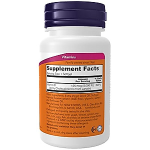 NOW Supplements, Vitamin D-3 5,000 IU,High potency, Structural Support*, 240 Softgels