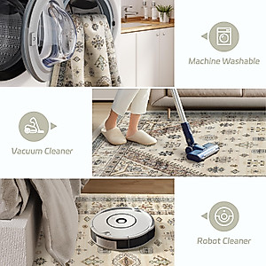 Roxstand 6x9 Area Rugs for Bedroom, Washable Rug with Non-Slip Backing, Ultra-Thin Rugs for High-Traffic Areas, Super-Soft Vintage Farmhouse Large Area Rug (Beige, 6'x9')