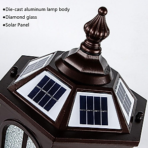 MODEBHD Solar Outdoor Post Light, Waterproof IP65 Villa Courtyard Garden Post Lantern, Pillar Light with One Light and Three Color Temperature, On/Off Solar Powered Post Lamps