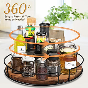 Lazy Susan Organizer, HYMENEX Lazy Susan Turntable for Cabinet Acacia Wood Lazy Susan for Table 13-inch Lazy Susan Organizer for Cabinet Spice Fridge Pantry Countertop, 360 Degree Turntable